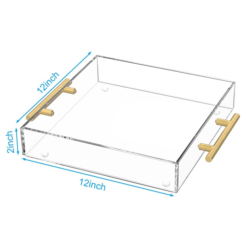 Clear Serving Tray 12x12 Inch Acrylic Trays With Gold Handles ...