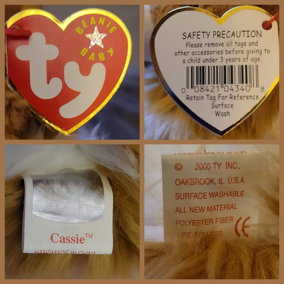️ 2000 CASSIE Ty Beanie Babies COLLIE Dog 8th Gen Hang 10th Gen Tush ...