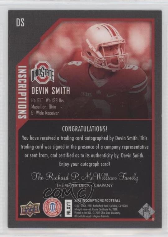 2015 Upper Deck Inscriptions Devin Smith #DS Rookie Auto RC | eBay