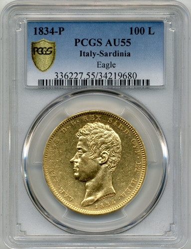 1834-P 100 Lire Italy-Sardinia Gold Coin, Carlo Alberto - PCGS AU55 | eBay