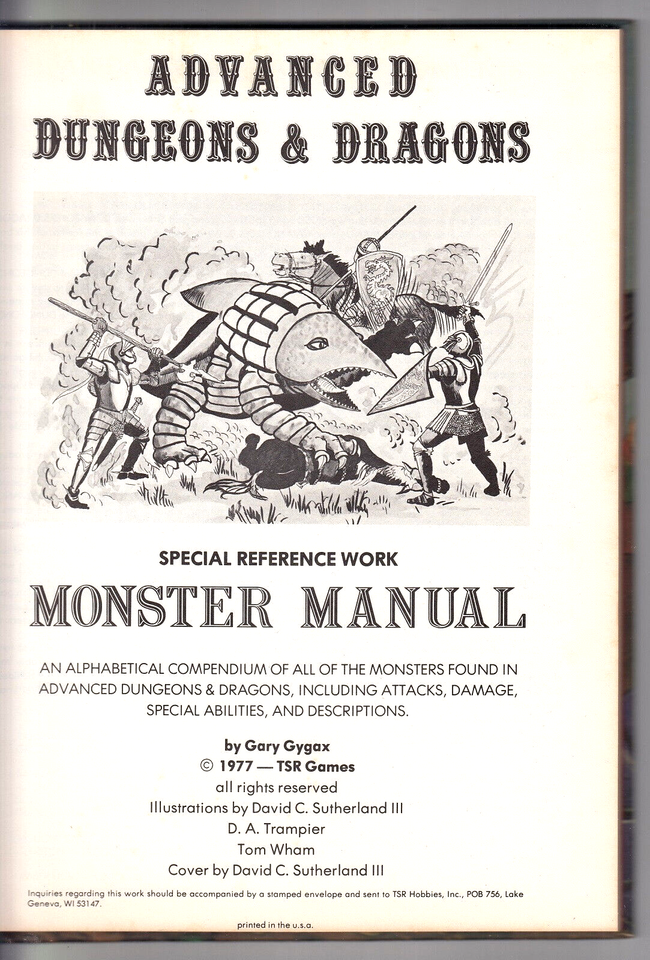 ADVANCED DUNGEONS & DRAGONS MONSTER MANUAL 1st Edition with rare ERRATA ...