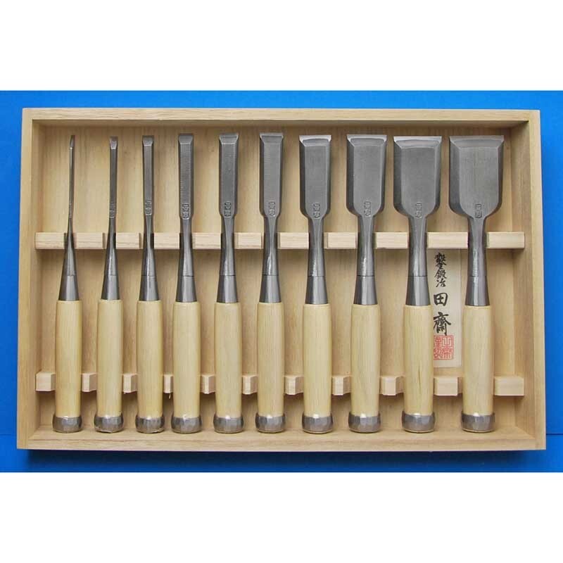 Tasai Oire Nomi Japanese Bench Chisels Set of 10 Polished Finish Blue ...