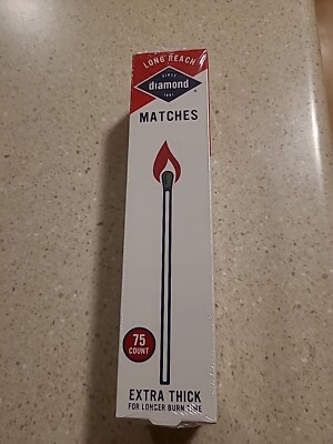 Diamond Matches Long Reach Box Of 75 New, Extra Thick Long Burning,Free ...