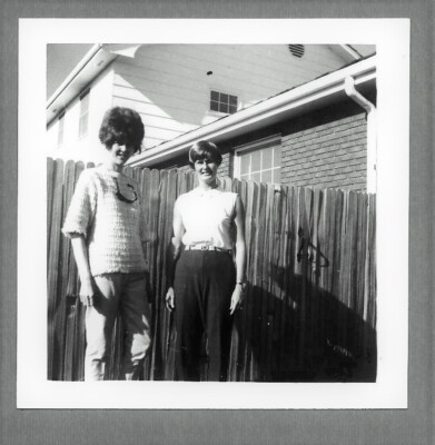 Vintage 1960s Photo Snapshot TWO LADIES STANDING TOGETHER BY GARDEN ...