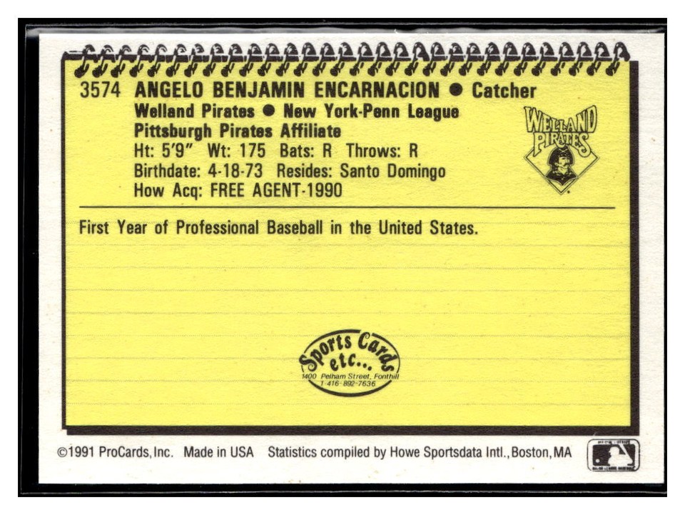 Angelo Encarnacion 1991 ProCards #3574 Welland Pirates | eBay