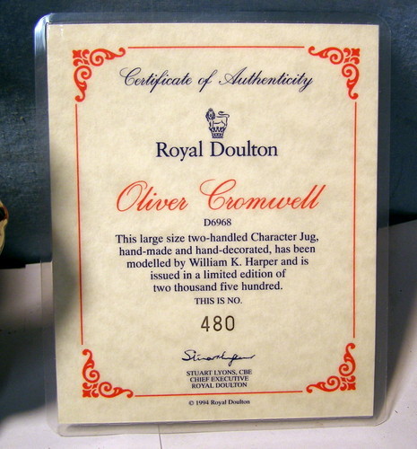 ** ROYAL DOULTON - Double handled - OLIVER CROMWELL w COA - D6968 ...
