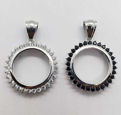 Sterling Silver Cubic Zirconia Nickel Bezel Black White CZ Halo 22mm ...