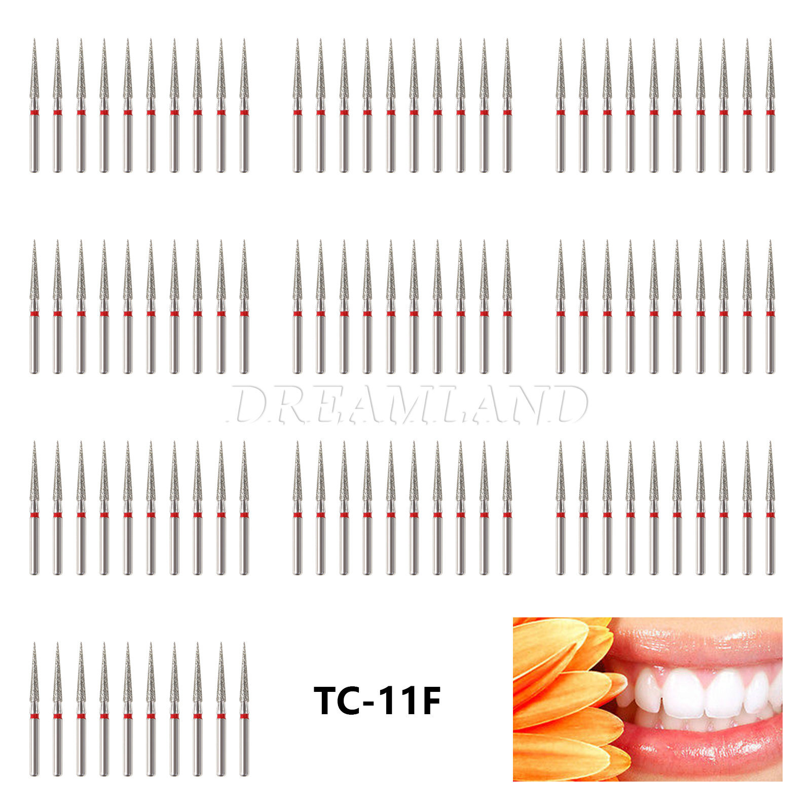 100Pcs Sale Diamond Burs FG Needle Taper TC-11F Fine Grit High Speed B ...