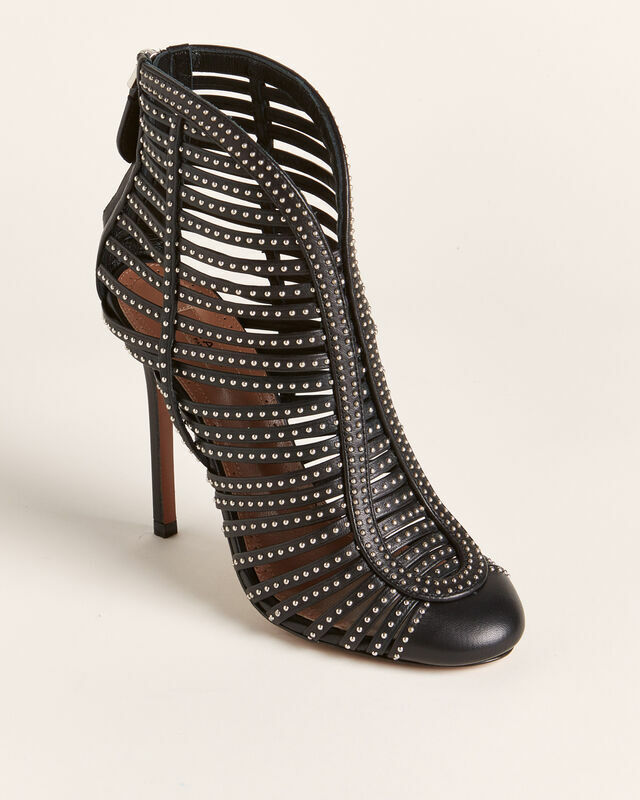 ALAIA Studded Cage Black Leather Bootie Retail $1,415 NEW (Size: 37.5 ...