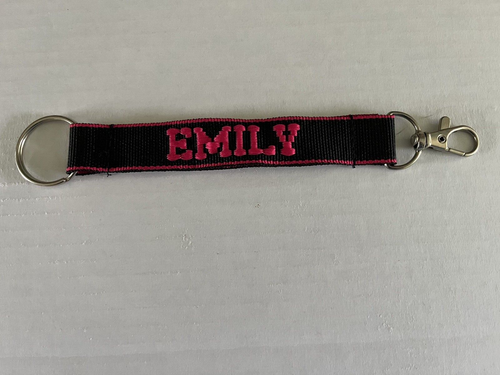 Emily Embroidered Name Strap Key Rings Keychains with Clasp black and ...