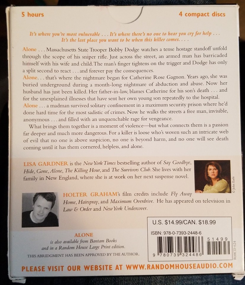Alone, Lisa Gardner, abridged audiobook on 4 CDs, preowned 9780739324486 | eBay