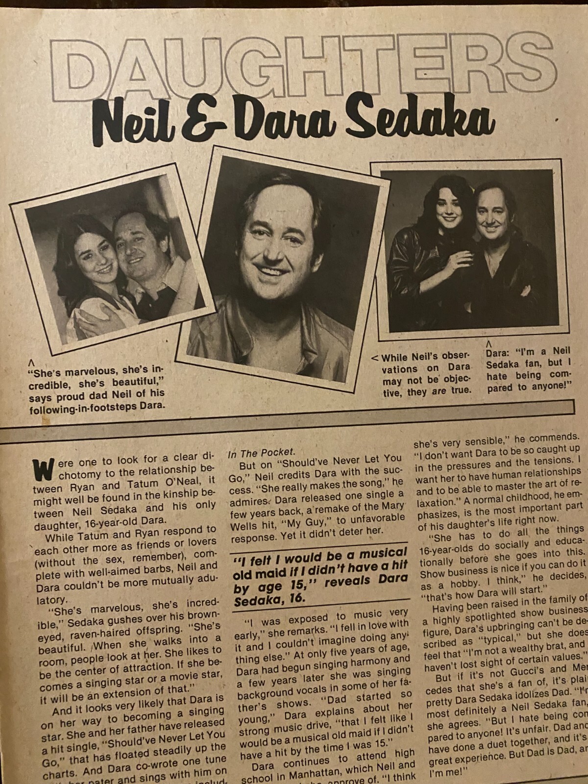 Neil Sedaka, Dara, Full Page Vintage Clipping | eBay