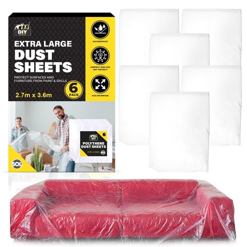 6 Heavy Duty Dust Sheets 3.6M Decorating Painters Clear Plastic ...