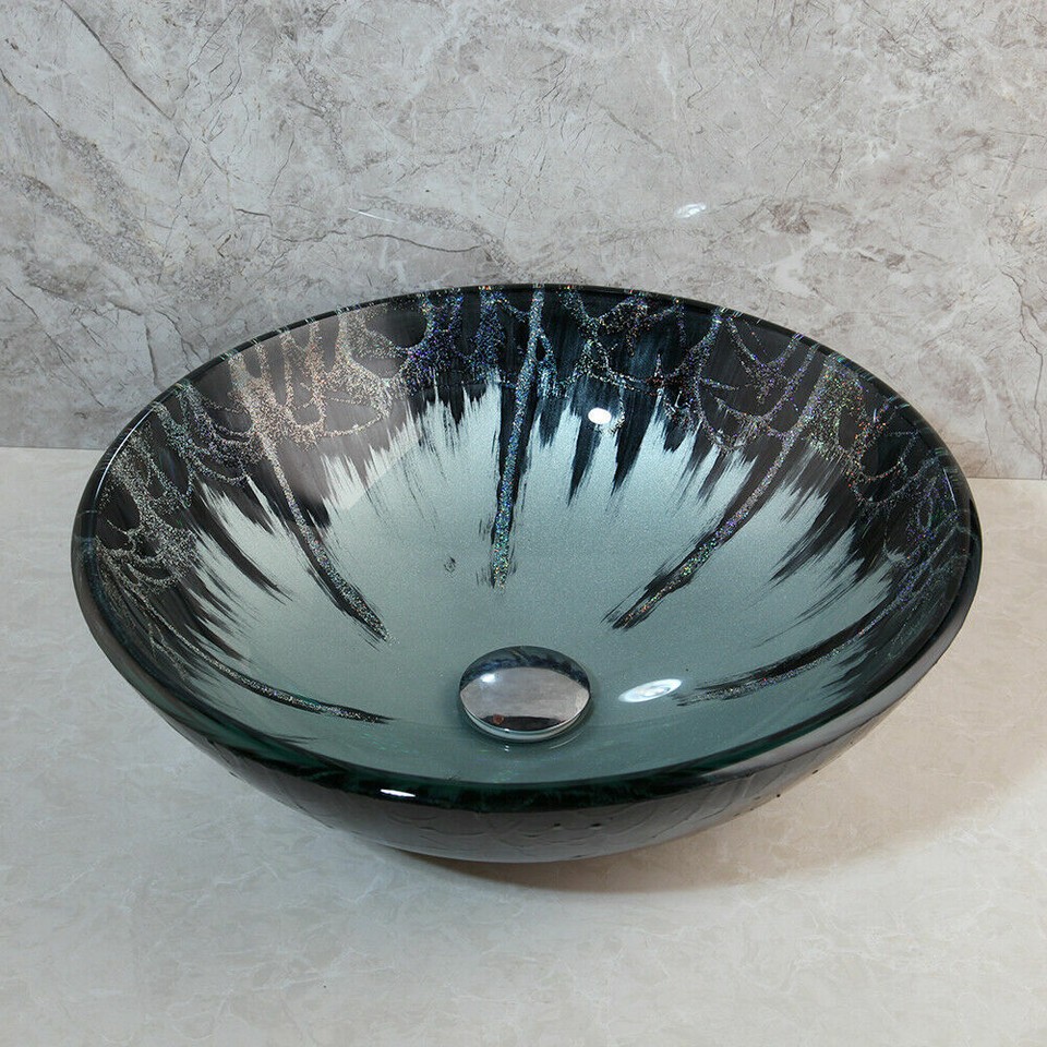 FA Bathroom Tempered Glass Vessel Sinks Basin Bowl Combo Mixer Faucet ...