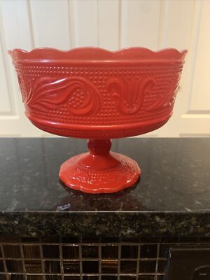 Vintage EO Brody Co Cleveland OH White And Red Milk Glass Compote Bowl ...