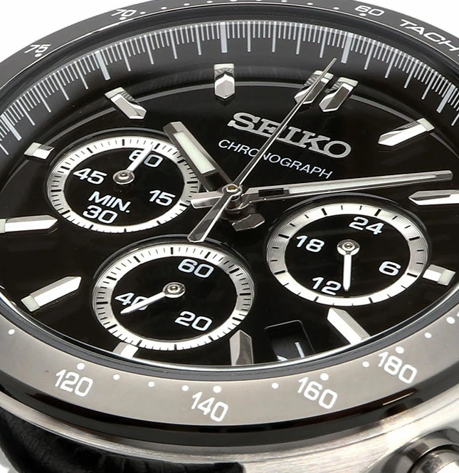 Seiko Spirit Black Dial Leather Band Chronograph Men's Watch SBTR021 | eBay