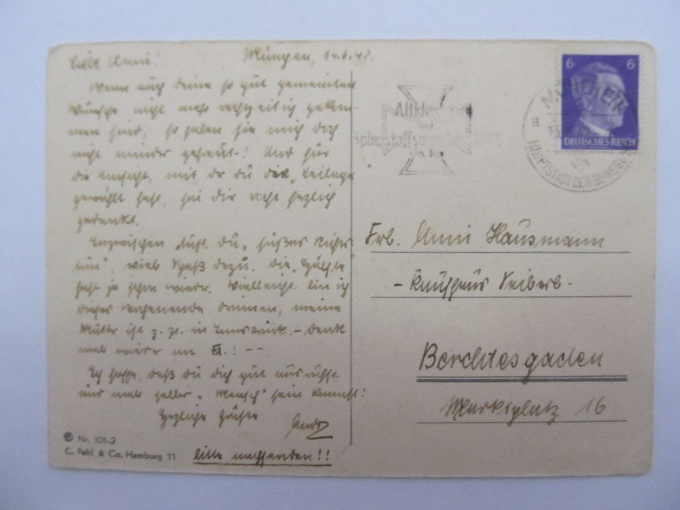 Nazi era Artist color postcard Munich to Berchtesgaden w/Old Fighters ...