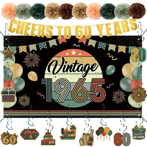 RoundFunny 24 Pcs Vintage 60th Birthday Decorations for Men Women 1965 ...