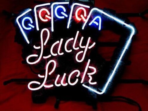Lady Luck QQQQA Casino Neon Light Sign 20"x16" Lamp Glass Space Wall ...