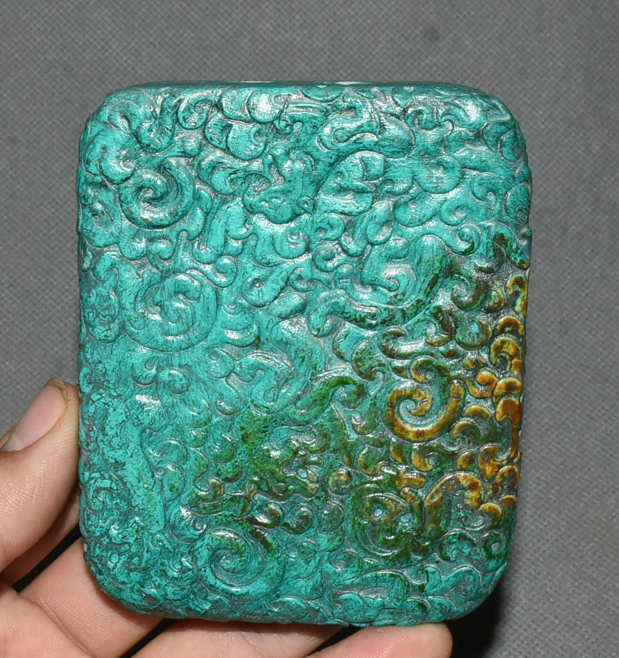 Old China lapis lazuli Carve Fengshui Dragon Beast Pattern YuBi Yu Bi ...