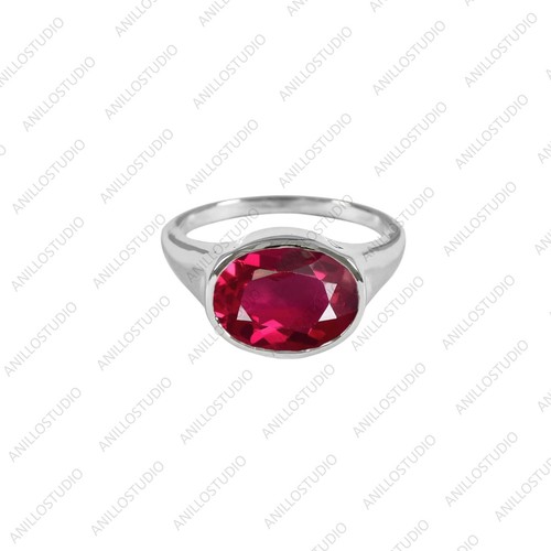 Oval Shape CZ Ruby 925 Sterling Silver Ring, Full Bezel Engagement Ring ...