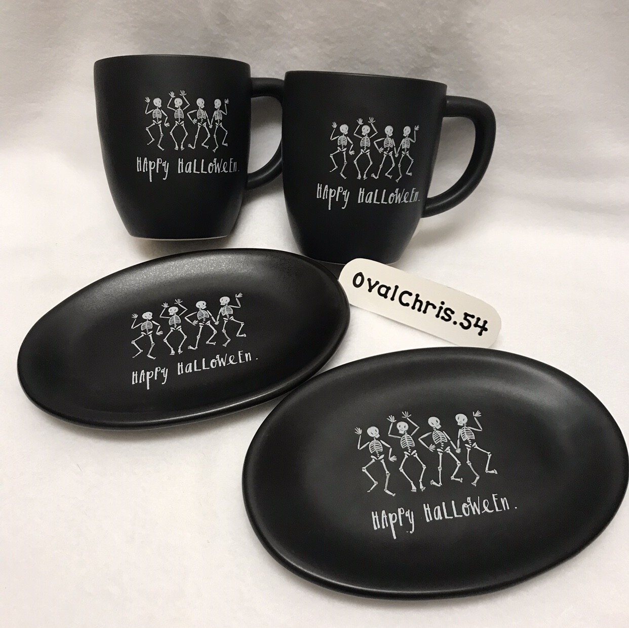 Rae Dunn 2018 Dancing Skeletons Black Mug & Plate Set New! | eBay