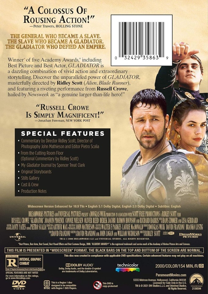 Gladiator with Russell Crowe (DVD)- You Can CHOOSE WITH OR WITHOUT A ...