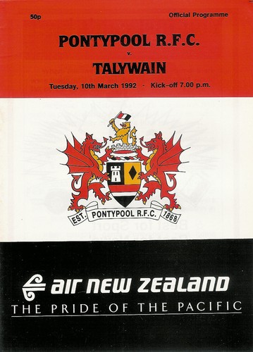 Pontypool v Talywain 10 Mar 1992 RUGBY PROGRAMME | eBay UK