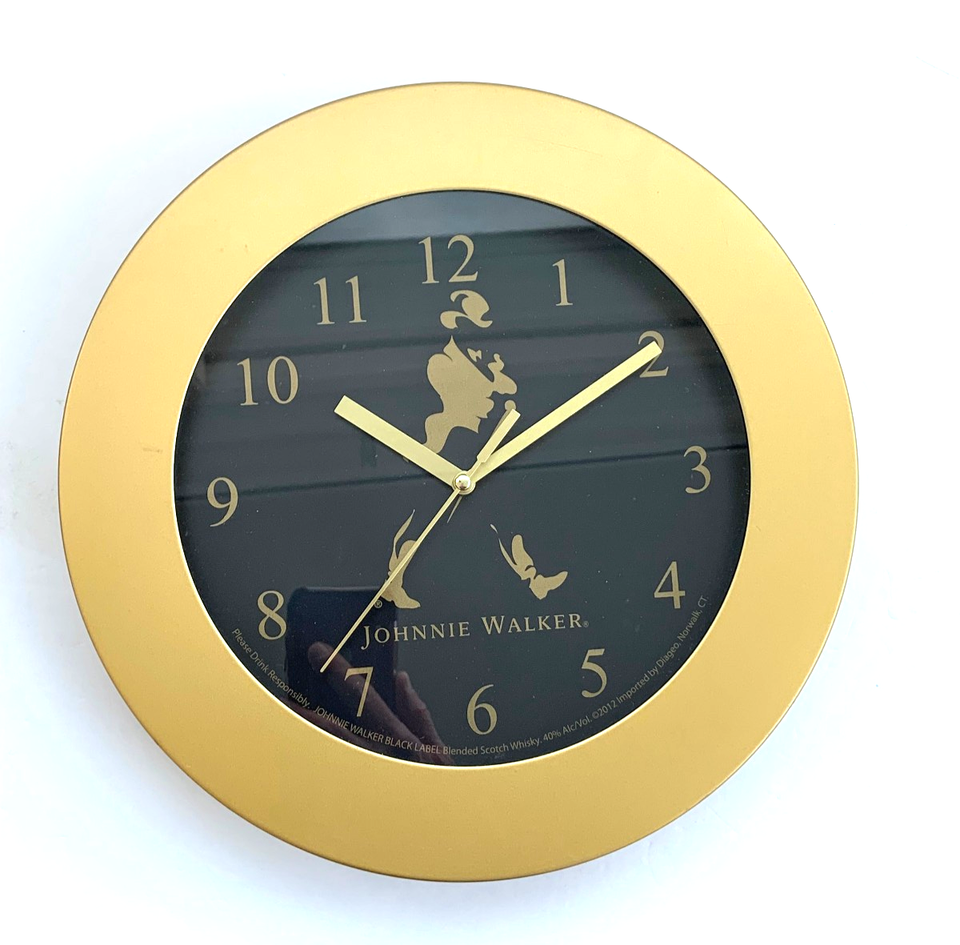 Johnnie Walker Wall Clock Gold 11.5" Vintage Bar Advertising Scotch ...