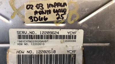 12209624 Chevy Impala or Monte Carlo 2002-2003 ecm ecu computer ...