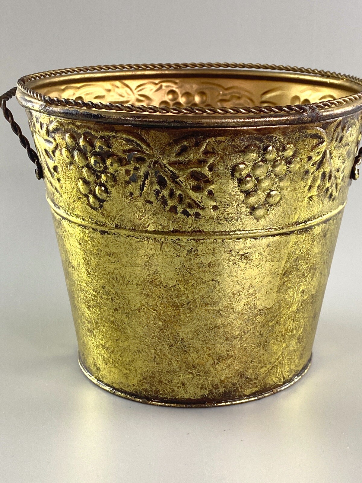 Gold Metal Bucket Tin Pail Decorative Planter with two handle and Grape ...