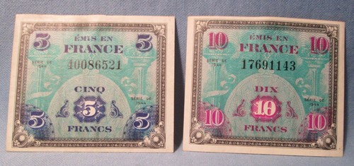 WWII US Government Issue Currency FRANCE ~ US 1944 5 and 10 Fracas ...