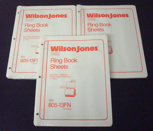3 NEW Vintage Sealed Wilson Jones Ring Book Sheets Paper 805-13FN ...