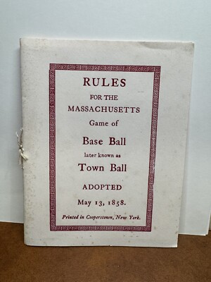 Massachusetts Rules for Base Ball Baseball 1858 Cooperstown Limited ...