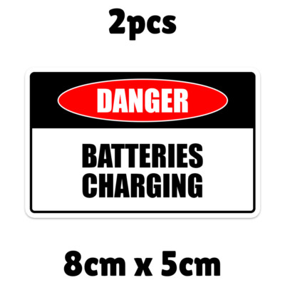 2 x Batteries Charging Danger Warning Safety Sign Label Sticker Decal ...