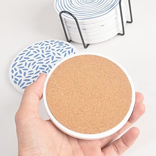 Coasters for Drinks, Set of 8 Ceramic Absorbent Coasters with Metal ...