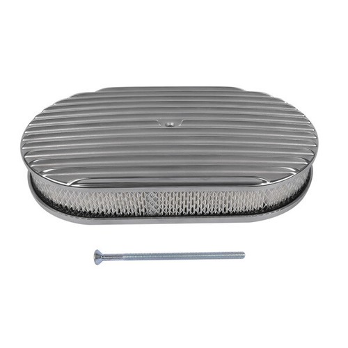 15" Oval Full Finned Polished Aluminum Air Cleaner Filter Chevy SBC 350 ...