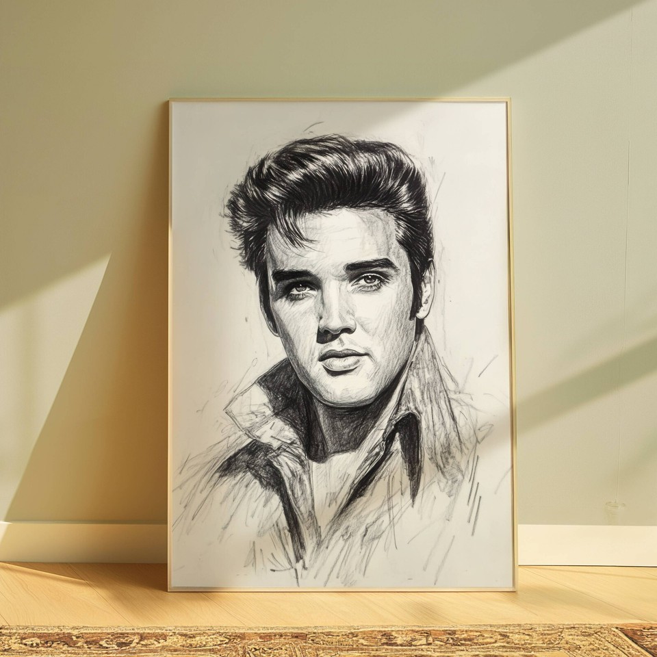 ELVIS PRESLEY DRAWING PRINT PORTRAIT SKETCH 8" x 10" ELVIS PRESLEY WALL ...
