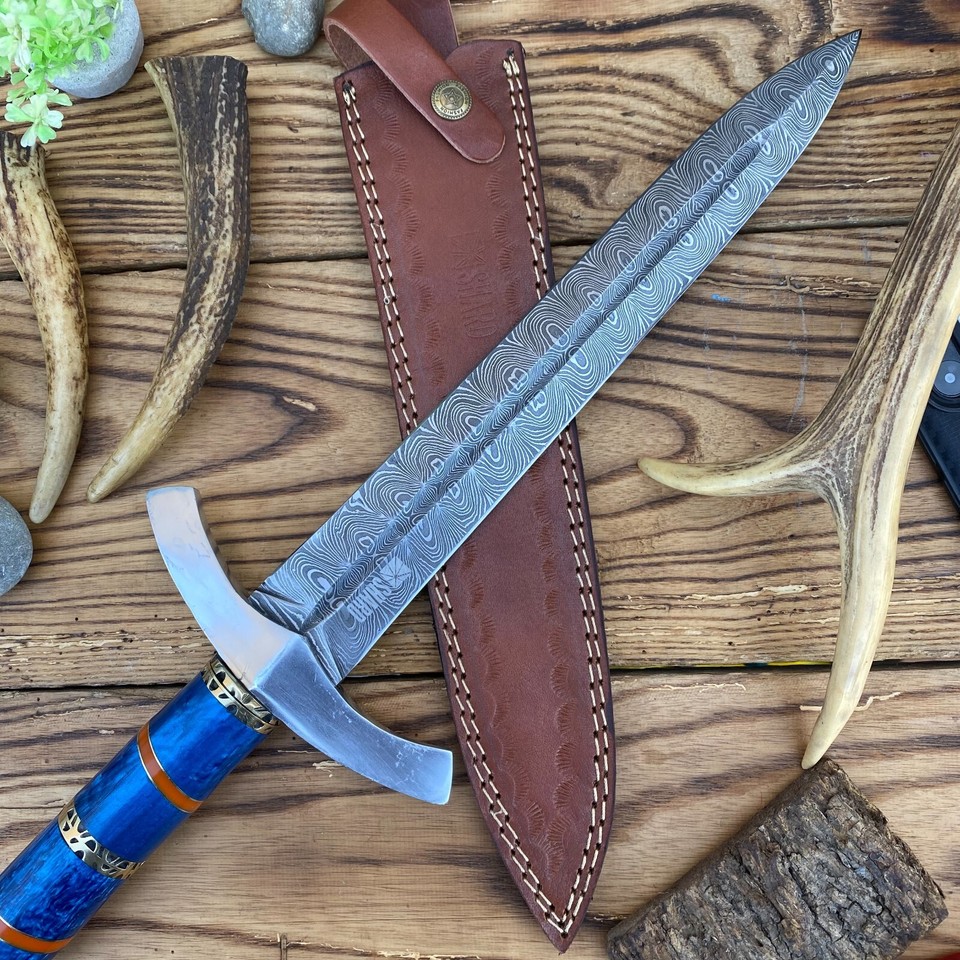 18" Handcrafted Battle Ready Short Sword Forged Damascus Steel Blade W ...