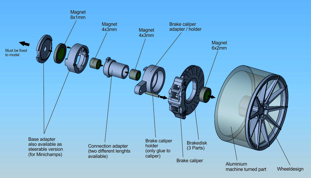 Rim Design "Rotiform CCV" Set & Alu rim & Tires 15mm 4 pieces 1/18 kit ...
