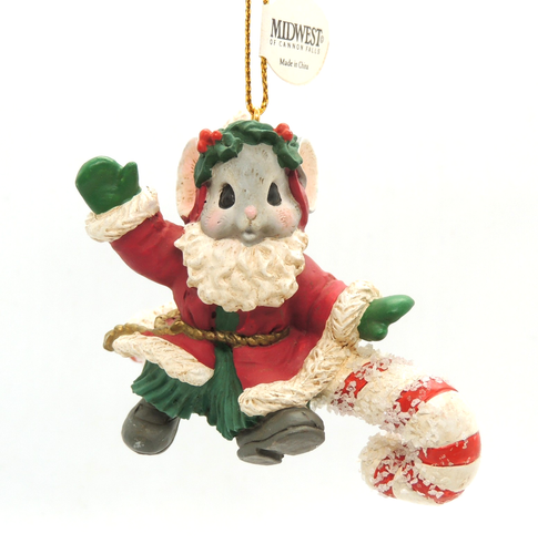 Vtg MouseKins Santa Mouse on Candy Cane Ornament Midwest Cannon Falls ...