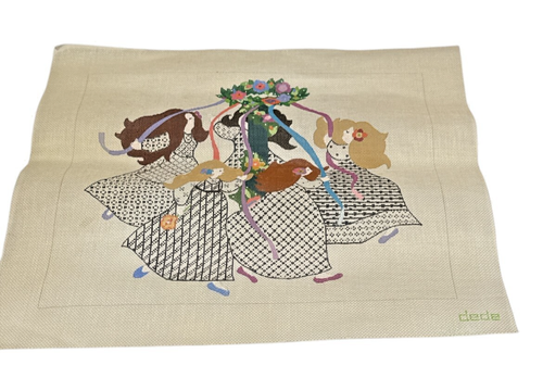 Dede Handpainted Needlepoint Canvas Girls dancing around the maypole ...