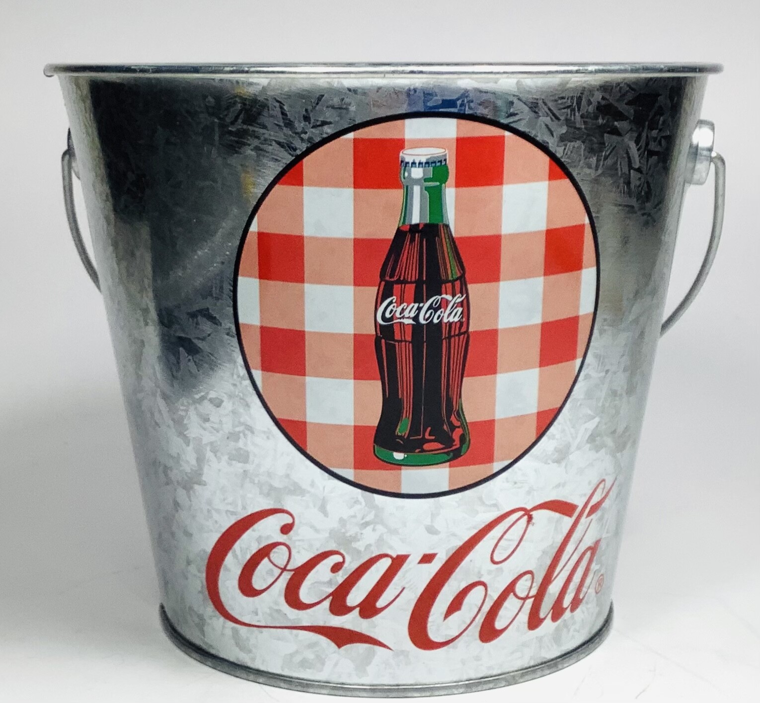 Coca-Cola Galvanized Metal Pail Bucket Wire & Wood Handle 6” Coke ...