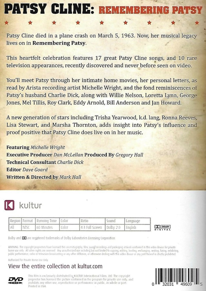 Patsy Cline: Remembering Patsy (DVD) | eBay