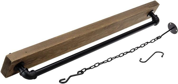Industrial Pip Wood Ceiling Mounted Hanging Pot Rack w/ 8 S-Hooks ...
