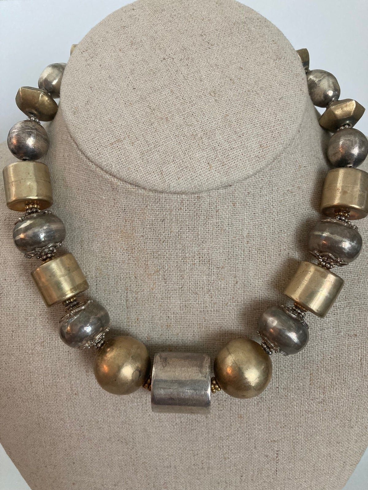 Antique super heavy sterling silver graduated beaded … - Gem