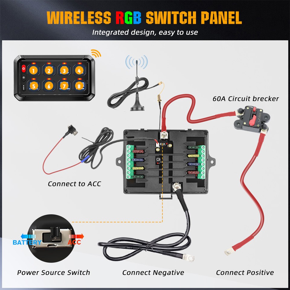 8 Gang Wireless Remote Control Switch Panel Circuit Relay Box For Jeep ...