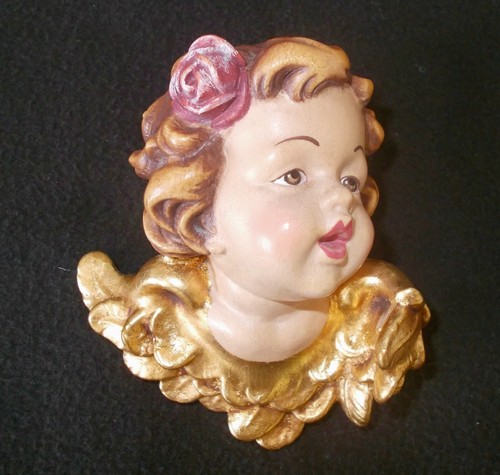 Vintage German Wooden Hand Carved Angel PUTTO Cherub Head Sculpture 3. ...