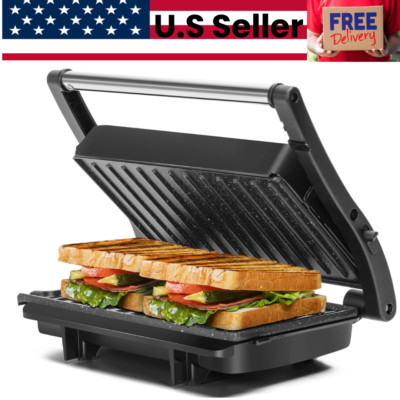 Press Grill Sandwich Maker w/ Non-Stick Double Flat Cooking Plate ...