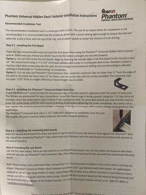 Fiberon Phantom Universal Hidden Deck Fastener Bucket BKT BRD Univ C900 ...